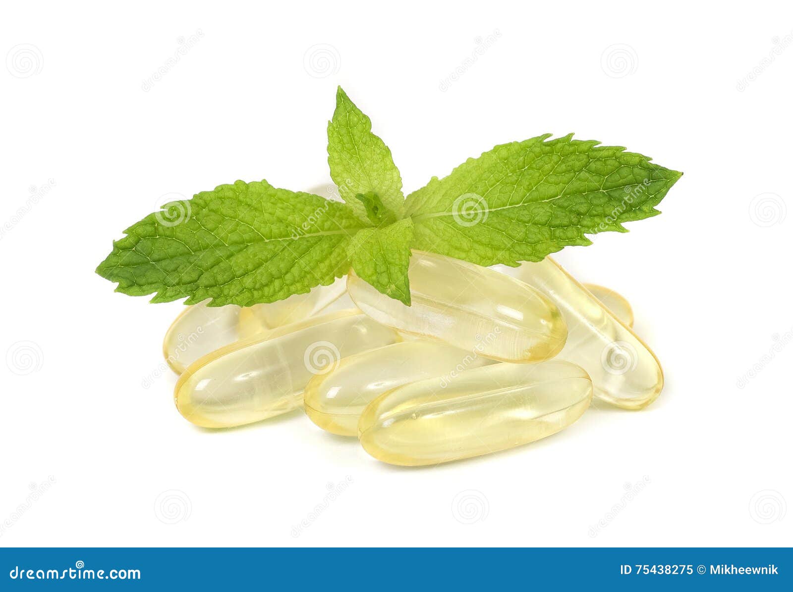 Supplement Capsules with Fresh Mint Leaves Stock Image - Image of ...