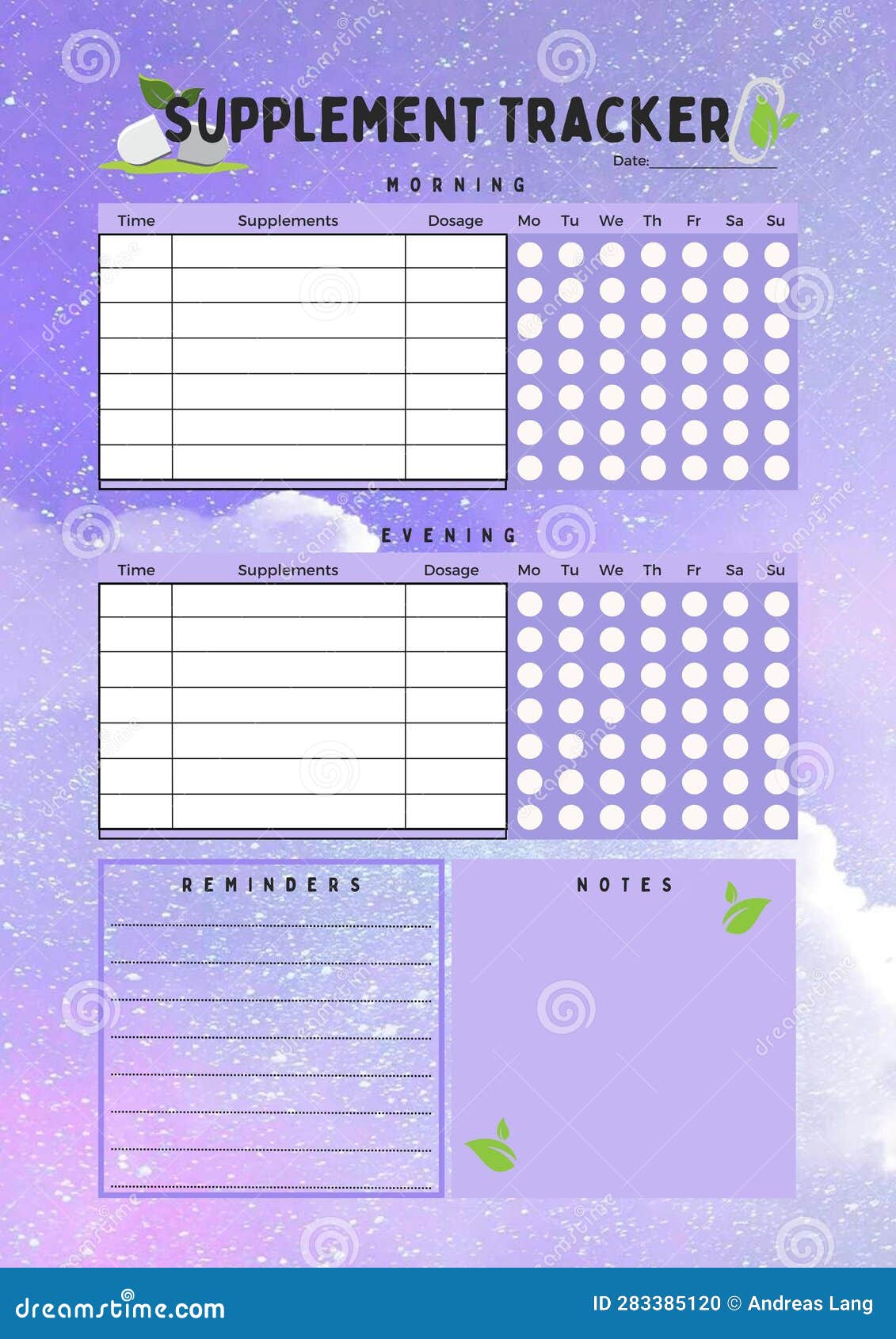 Supplement Tracker Planner Digital Planning Insert Sheet Printable Page ...