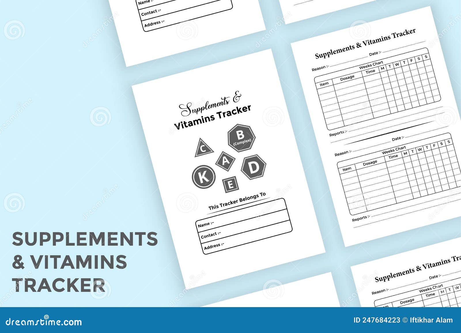 Supplement and Vitamin Tracker KDP Interior. Regular Vitamin Dose Tracker and Supplement Info ...