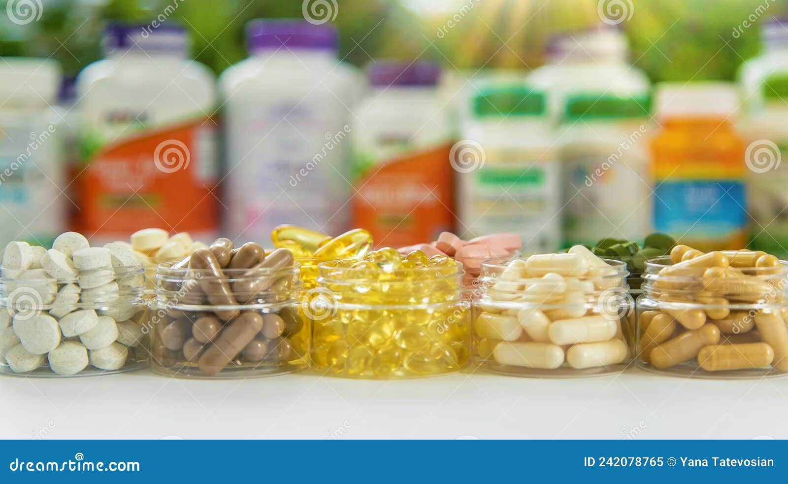 Supplements and Vitamins on a White Background. Selective Focus Stock ...