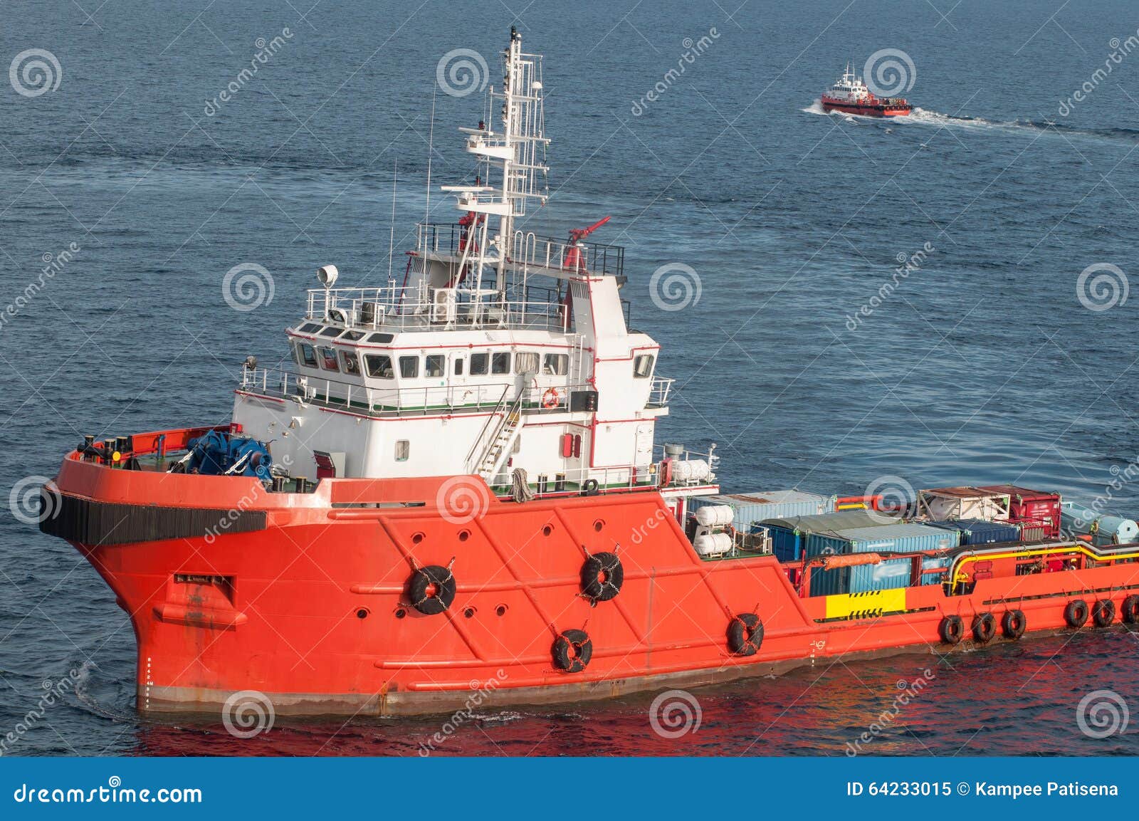 Supply Boat Around Offshore Rig Stock Image - Image of ocean, drilling ...