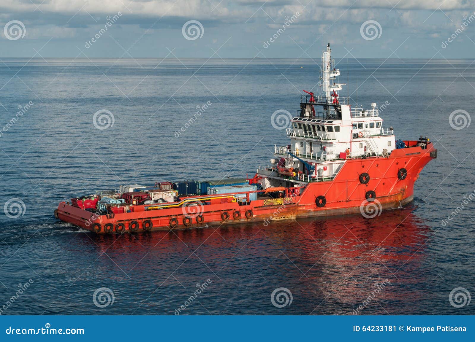 Supply Boat Around Offshore Rig Stock Image - Image of crane ...