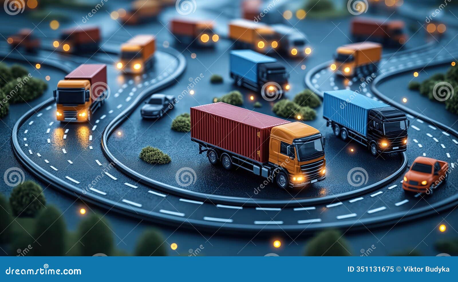 Supply Chain Infographic Shows Various Trucks Moving on Winding Roads ...