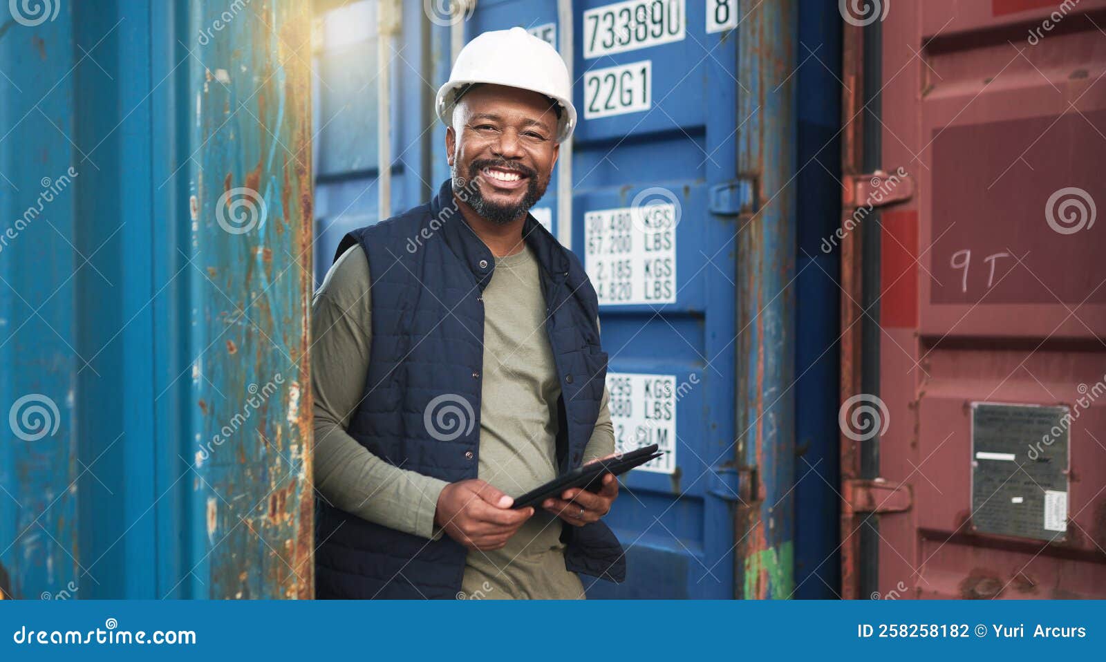 Supply Chain, Logistics and Tablet with a Black Man Delivery Worker ...