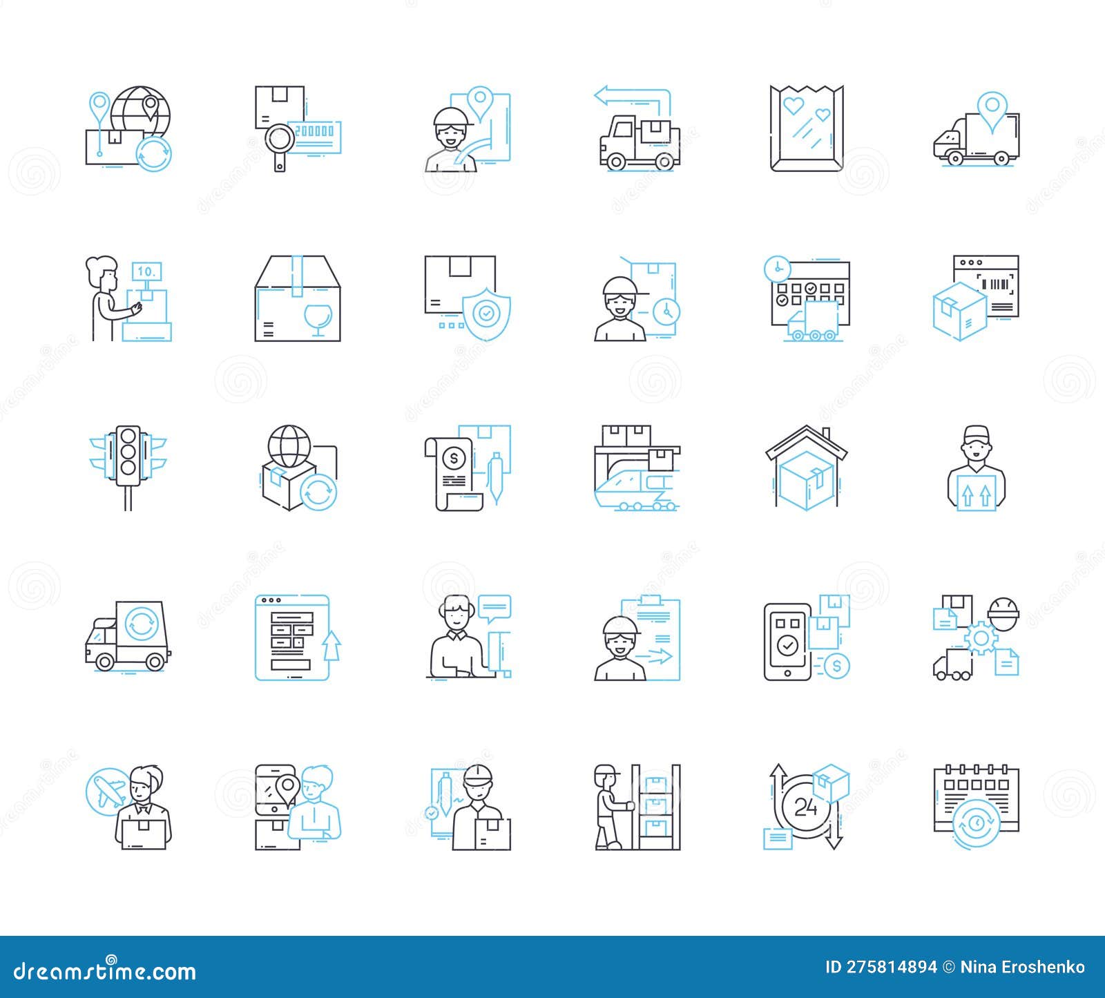 Supply Chain Management Linear Icons Set. Logistics, Efficiency ...