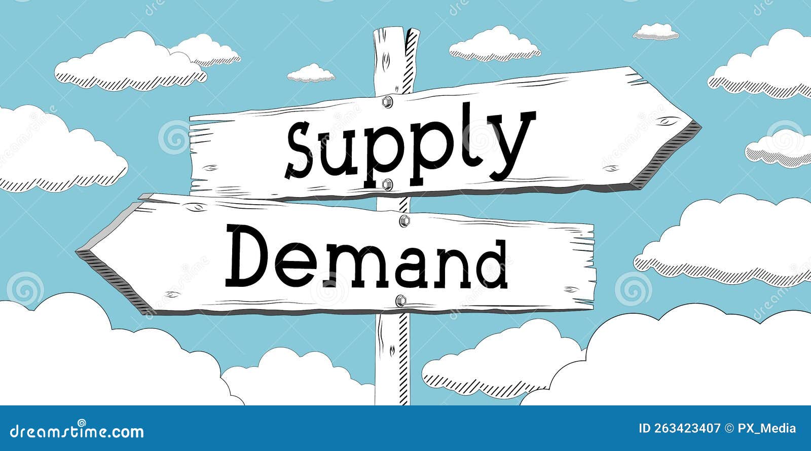 Supply, Demand - Outline Signpost with Two Arrows Stock Illustration ...