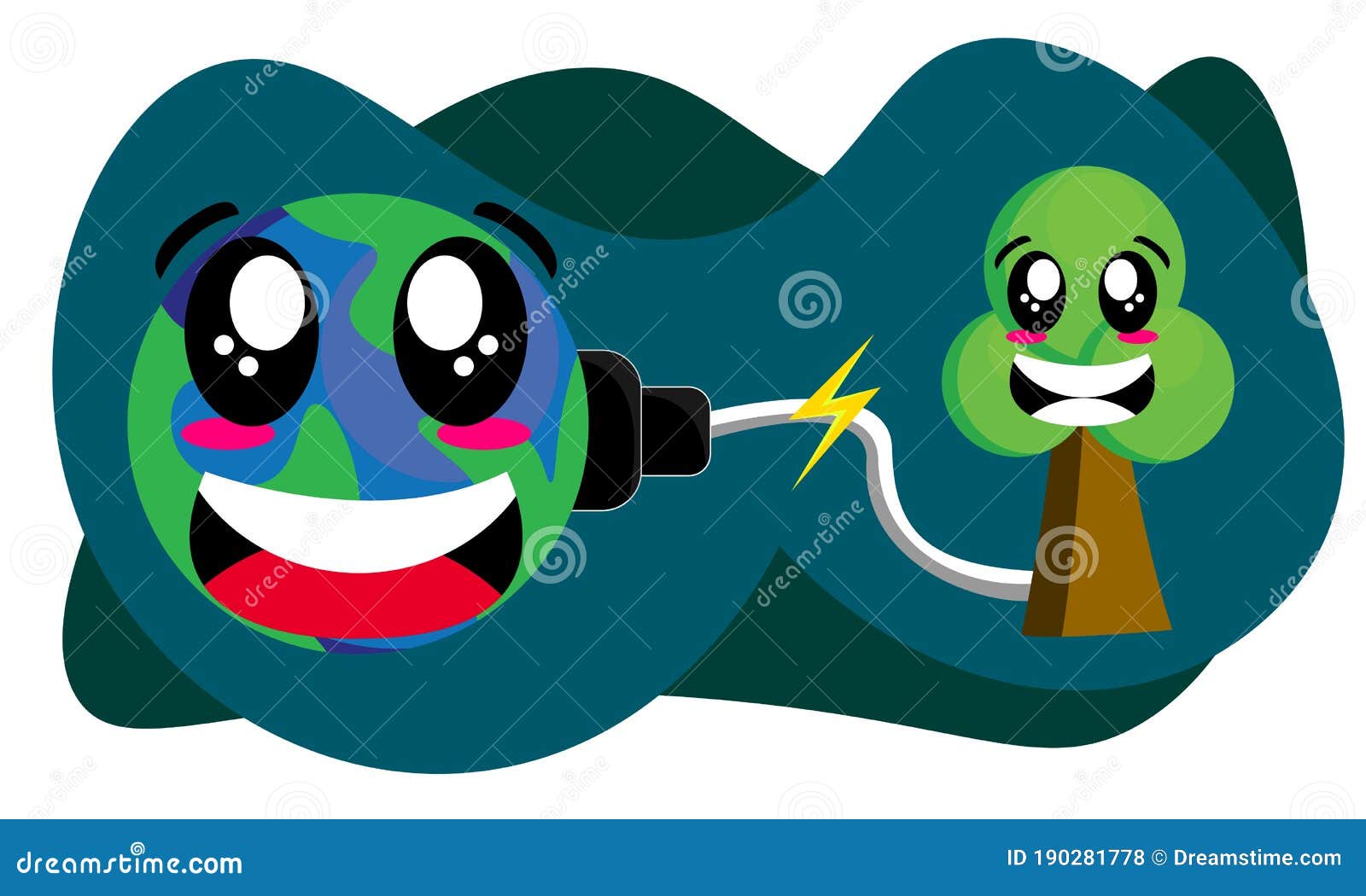 Earth Cartoon Characters and Trees with Expressions Stock Illustration ...