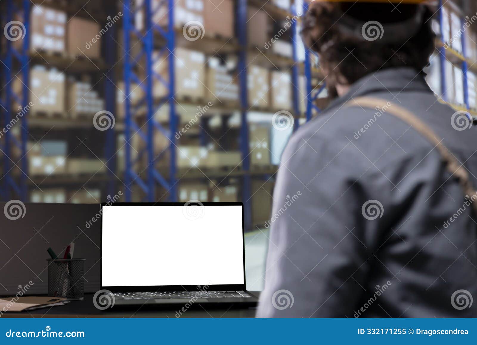 Supply Manager Using Laptop with Blank Display on Layout Stock Image ...