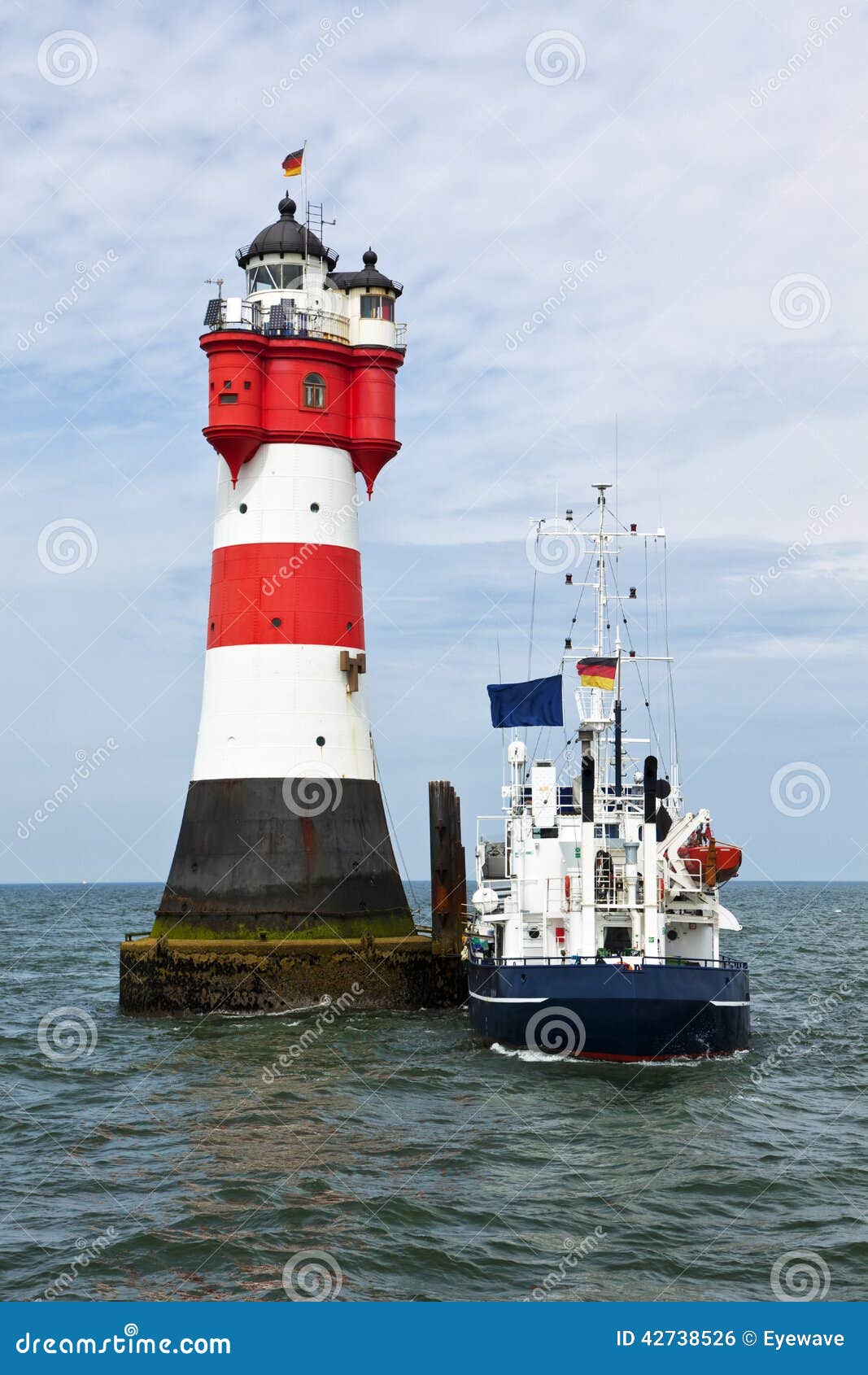 Supply Ship at Roter Sand Lighthouse Stock Photo - Image of roter ...