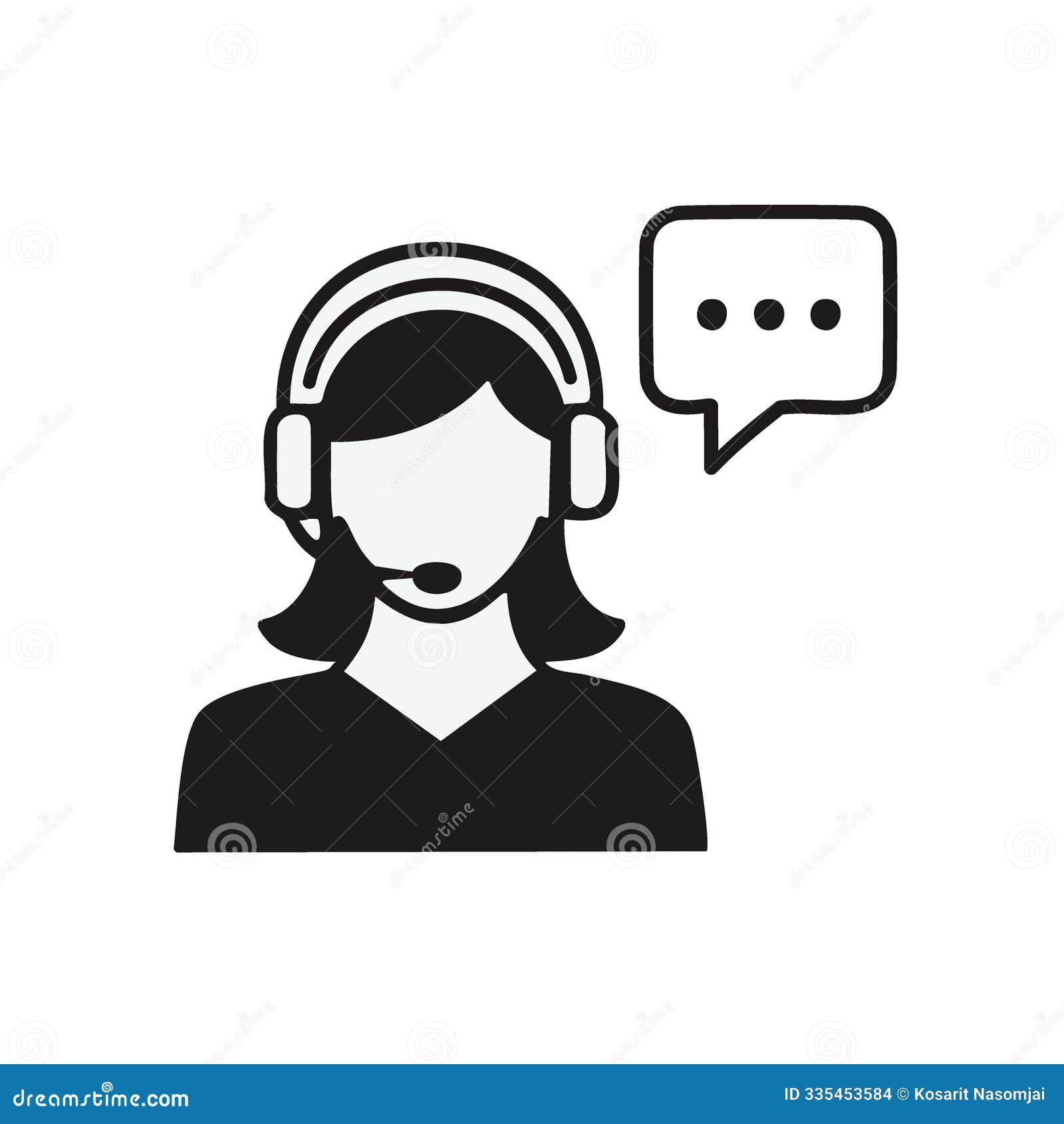 Support Agent Icon. Black and White Icon of a Female Customer Service ...