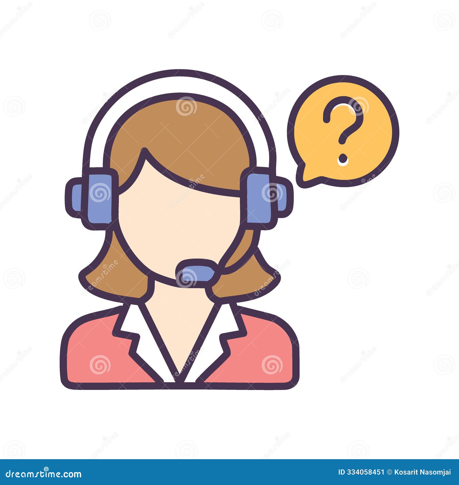Support Agent Icon. Female Agent Wearing Headset, Ready To Help with ...