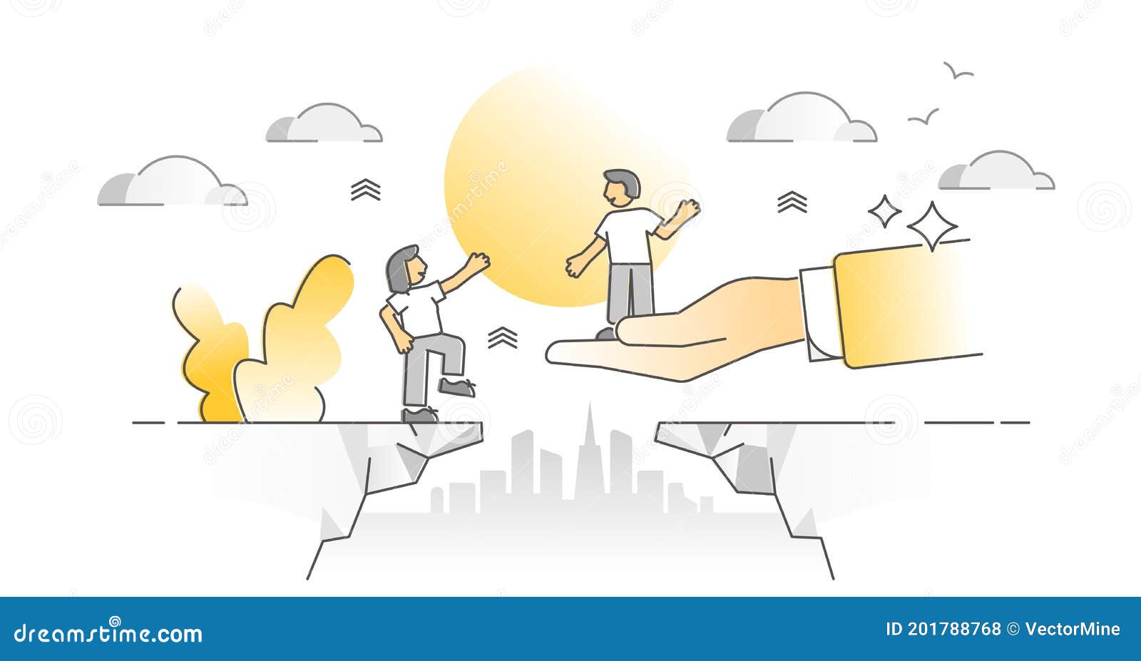 Support and Assistance As Overcome Problem and Help Monocolor Outline ...