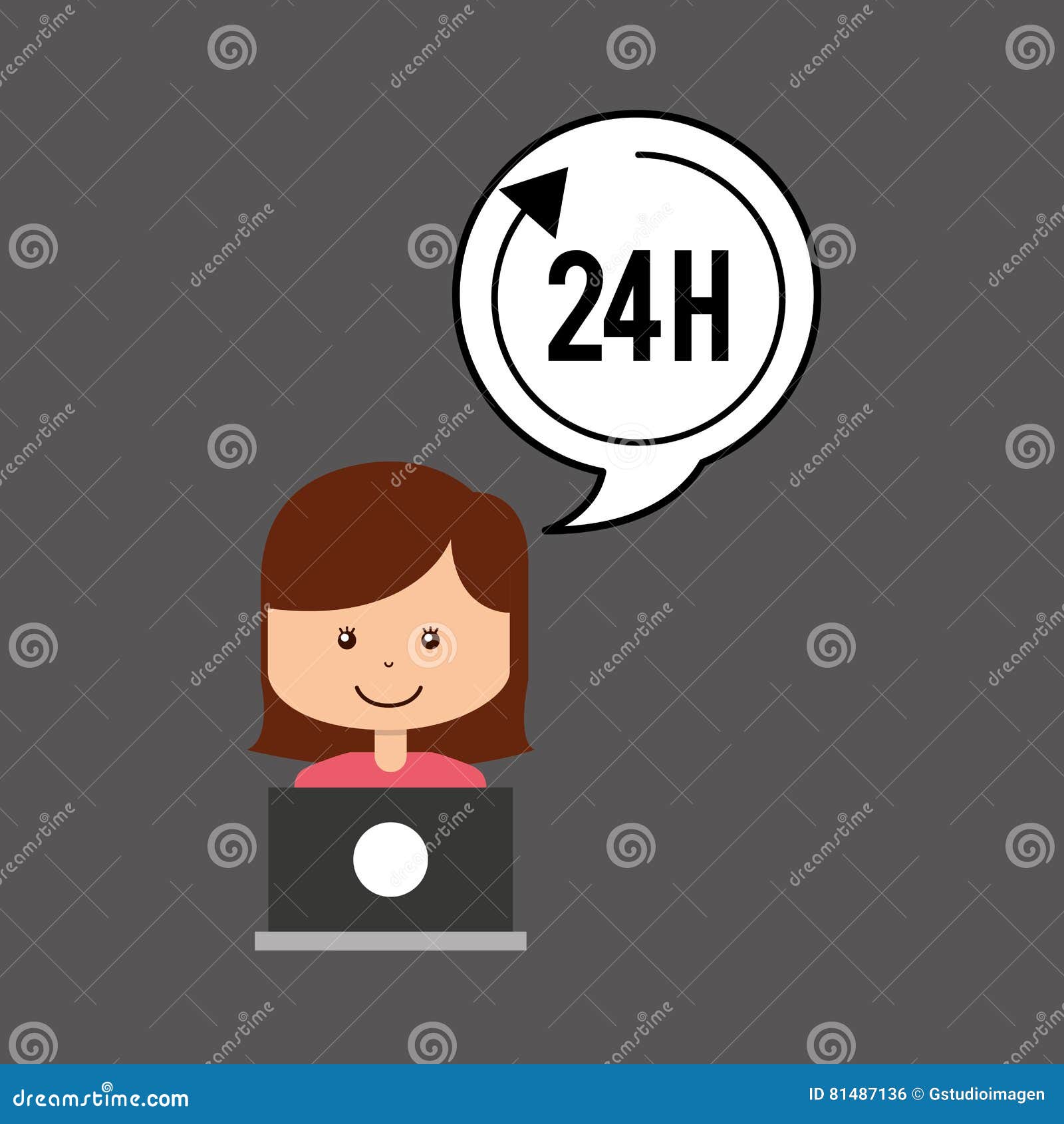 Support Assitance Concept Girl with 24 Hours Service Stock Vector ...