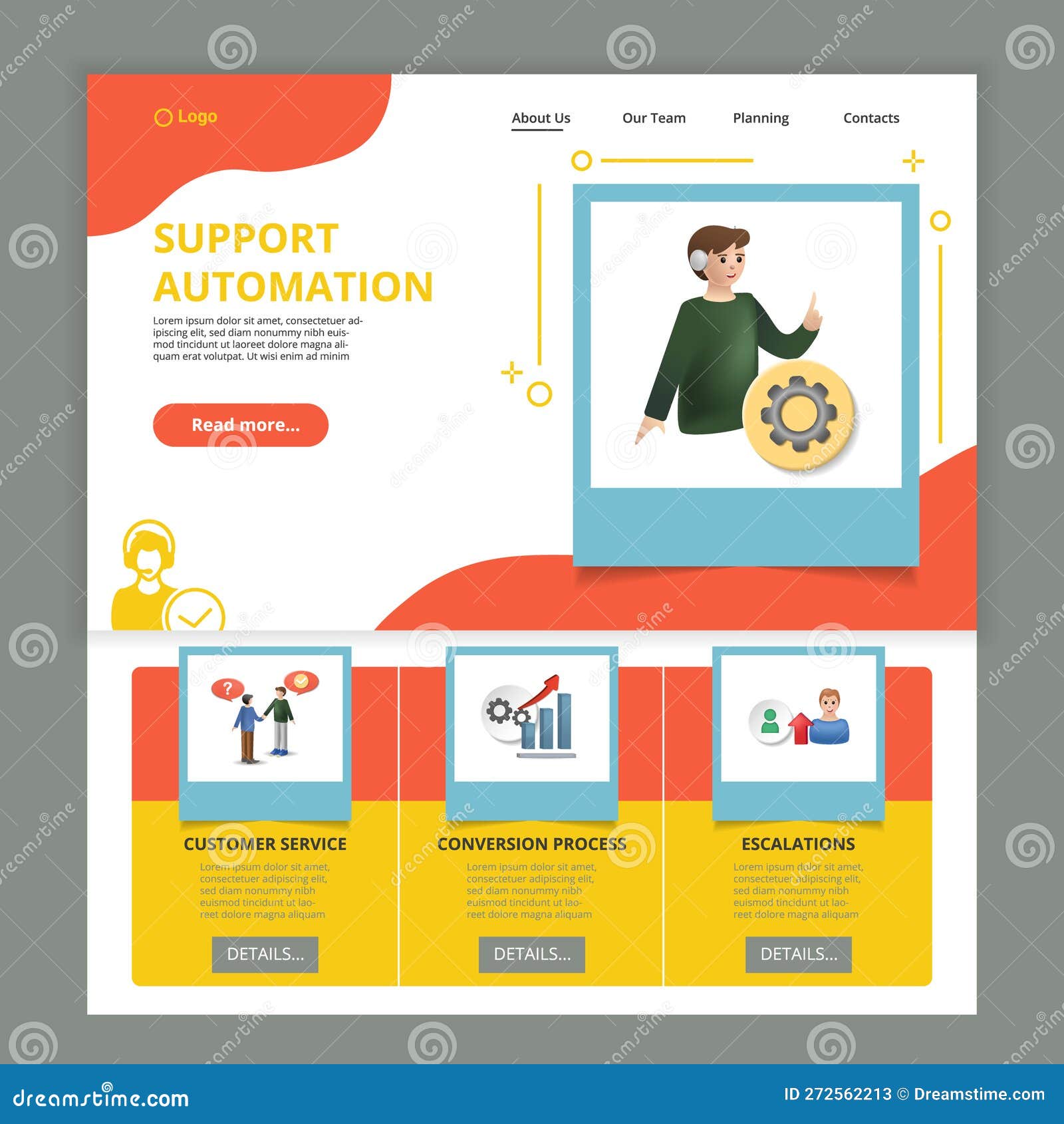 Support Automation Flat Landing Page Website Template. Customer Service ...