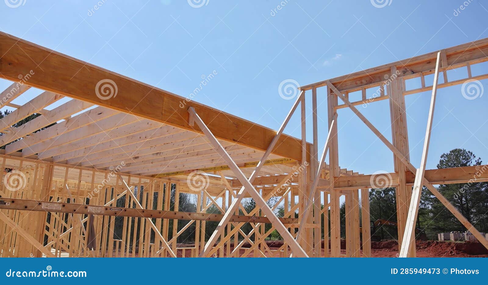 Support Beams Beams Roof Construction at New House Construction Using a ...
