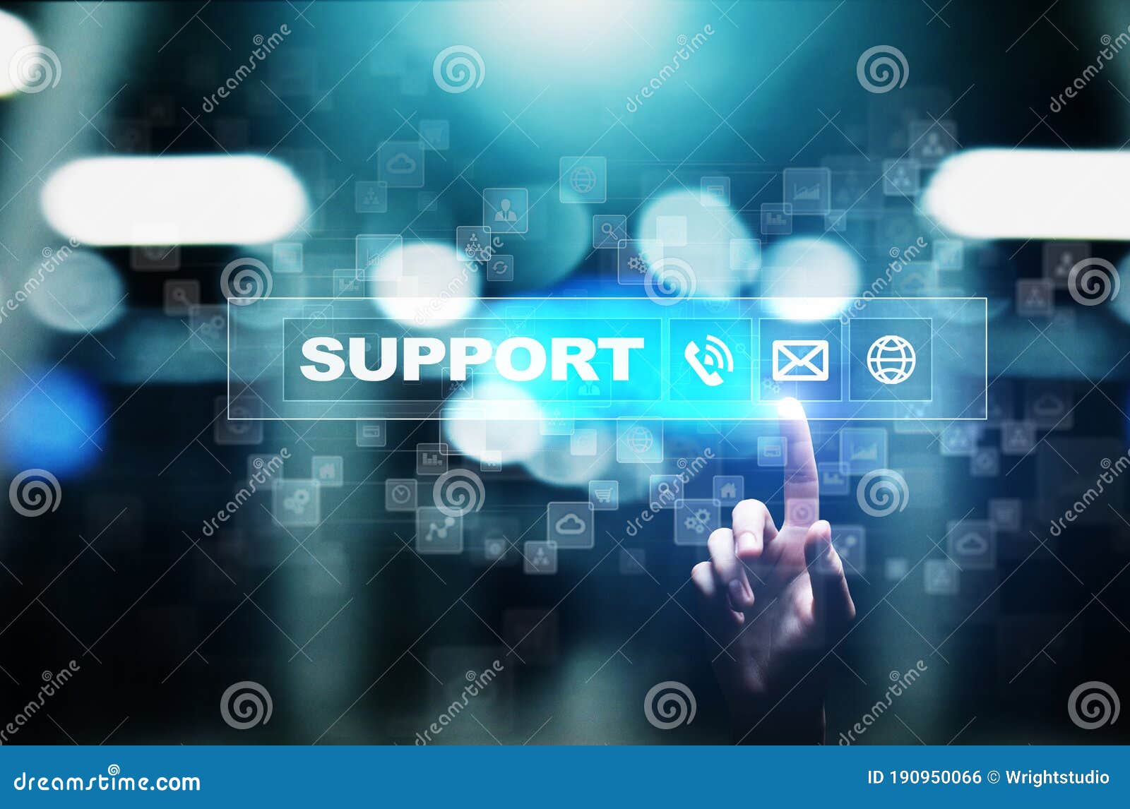 Support Button on Virtual Screen. Customer Service and Communication ...