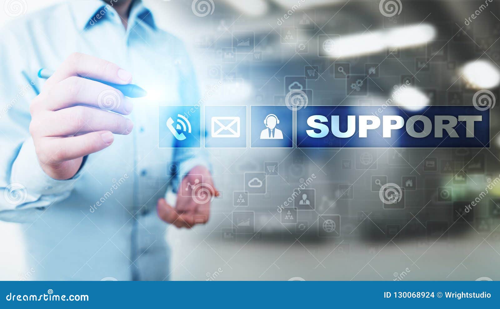 Support Button on Virtual Screen. Customer Service and Communication ...