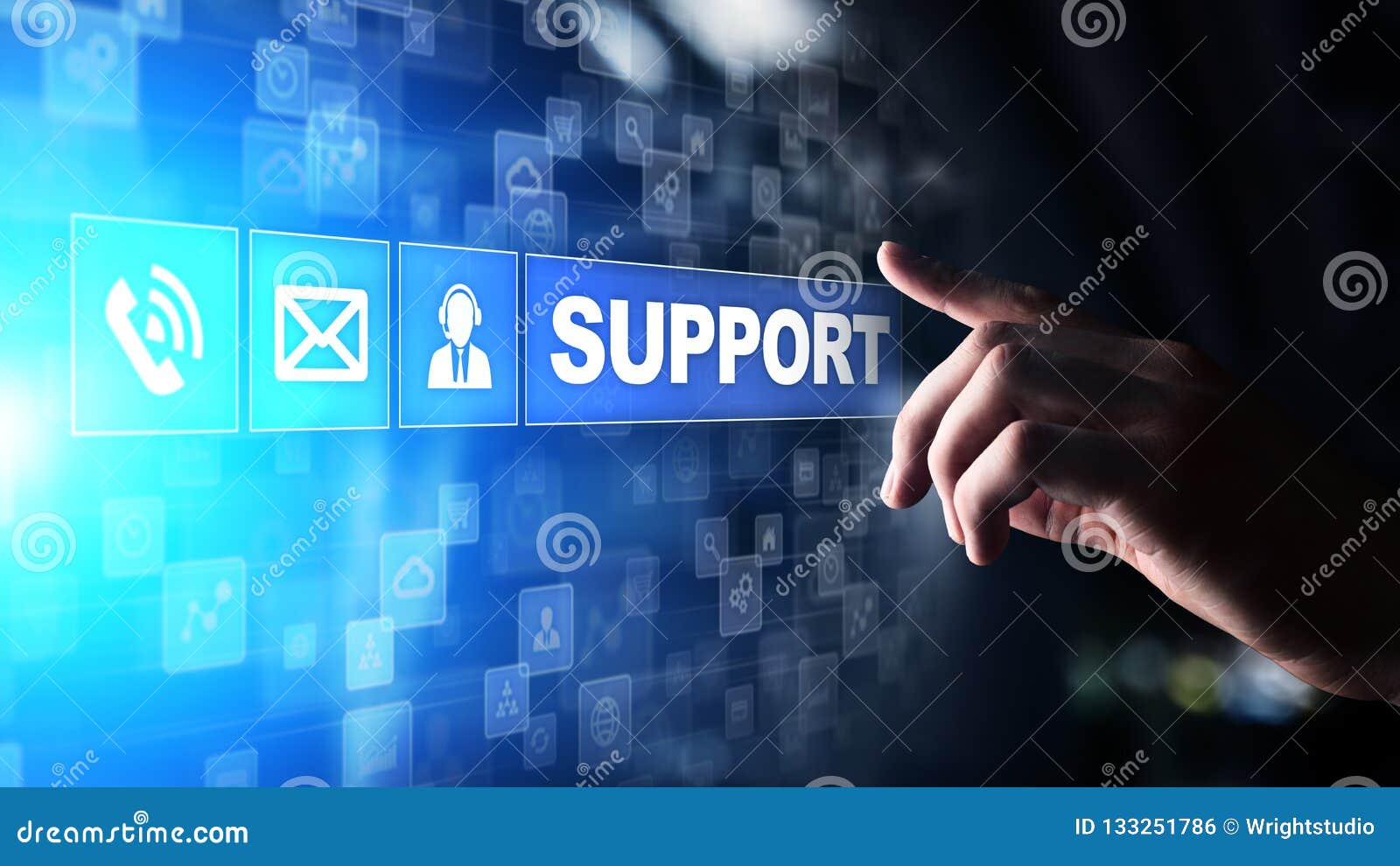 Support Button on Virtual Screen. Customer Service and Communication ...