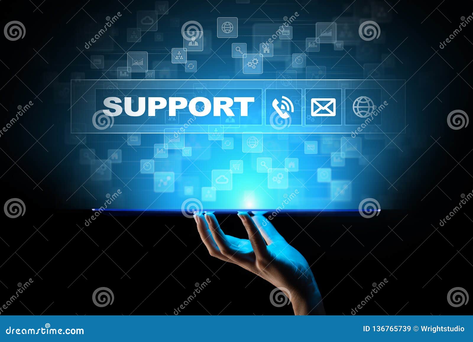 Support Button on Virtual Screen. Customer Service and Communication ...