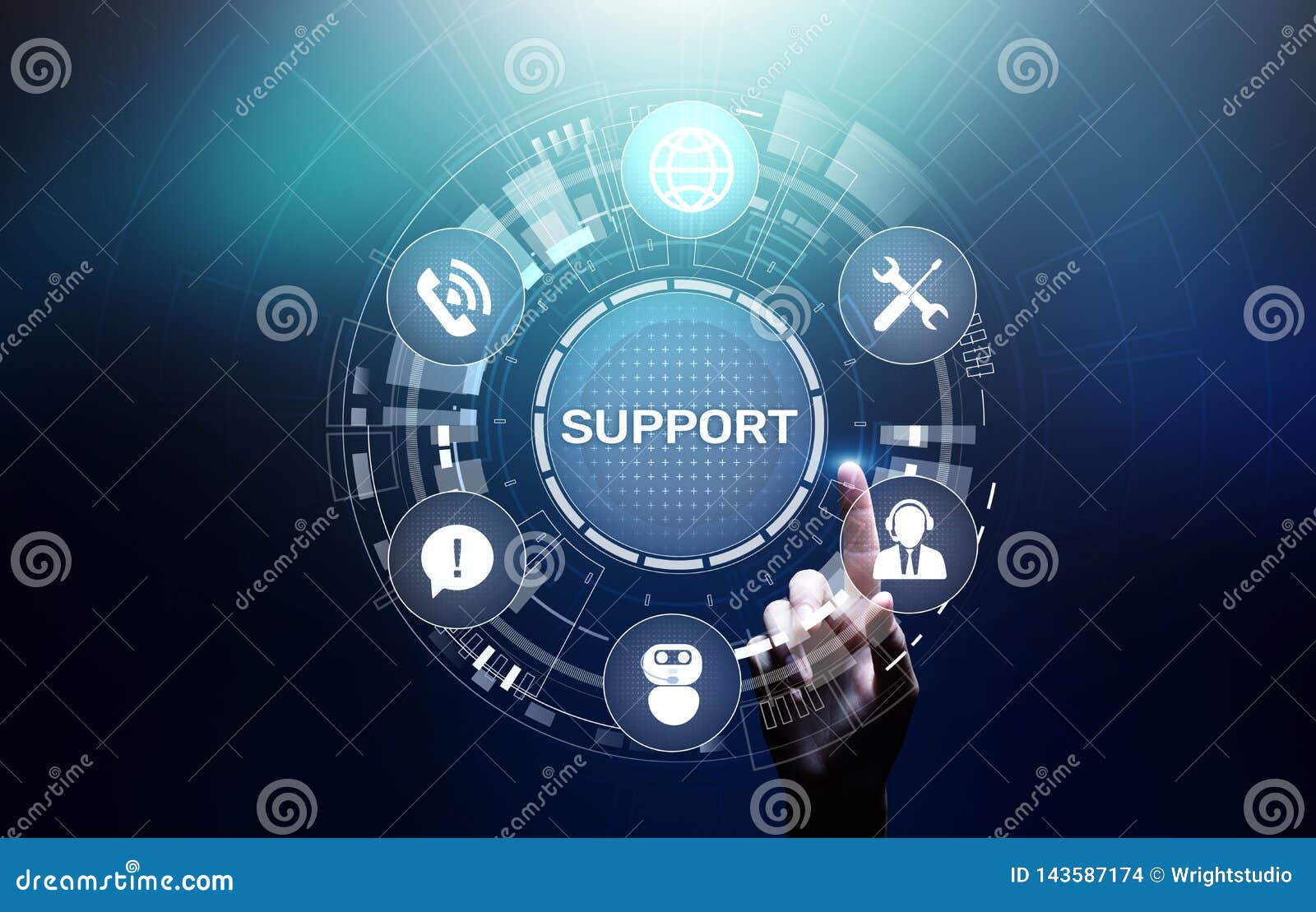 Support Button on Virtual Screen. Customer Service and Communication ...