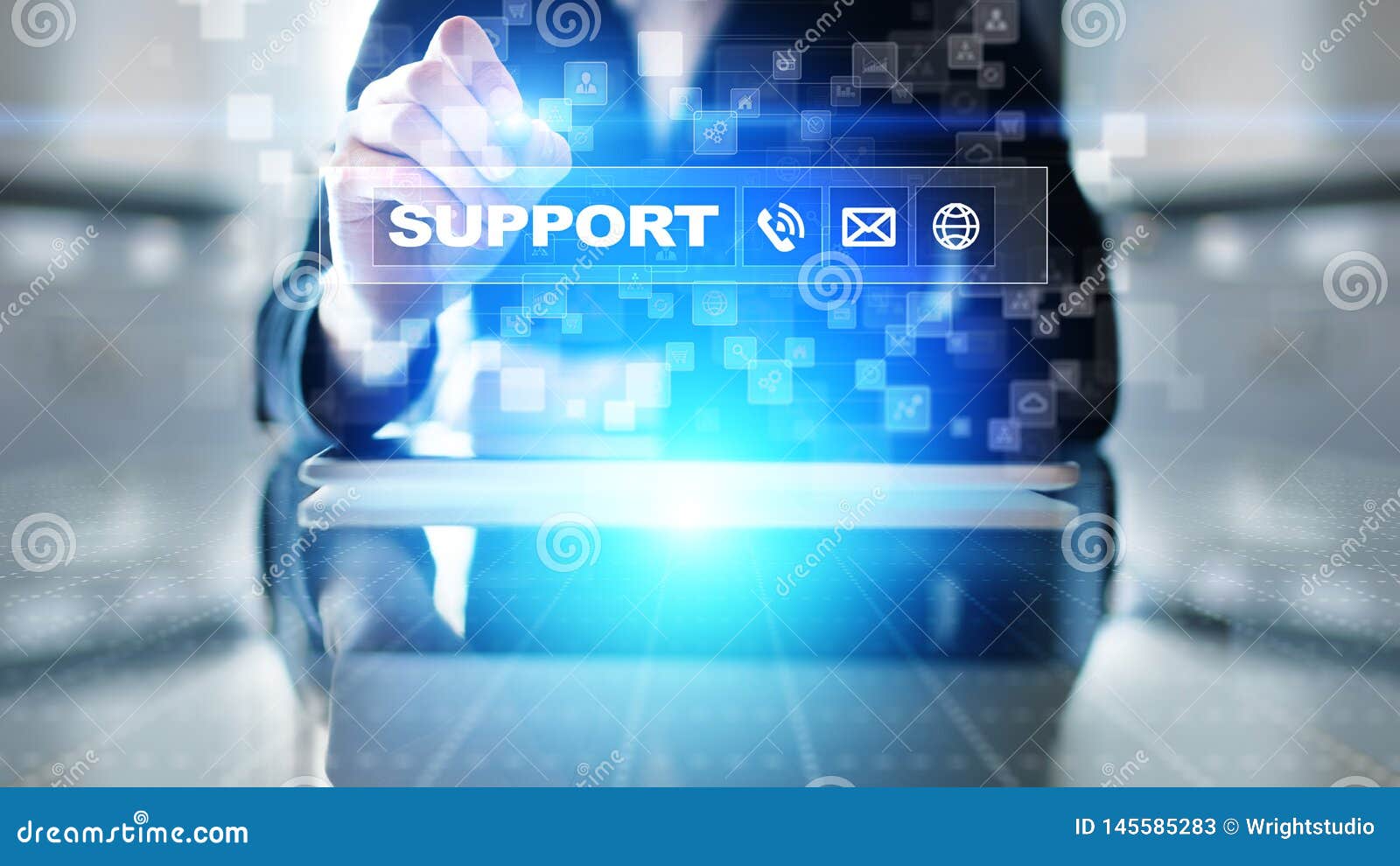 Support Button on Virtual Screen. Customer Service and Communication ...
