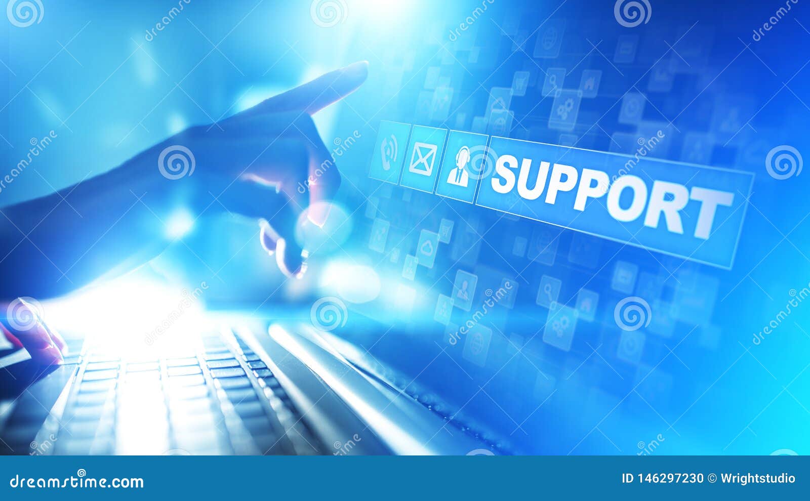 Support Button on Virtual Screen. Customer Service and Communication ...