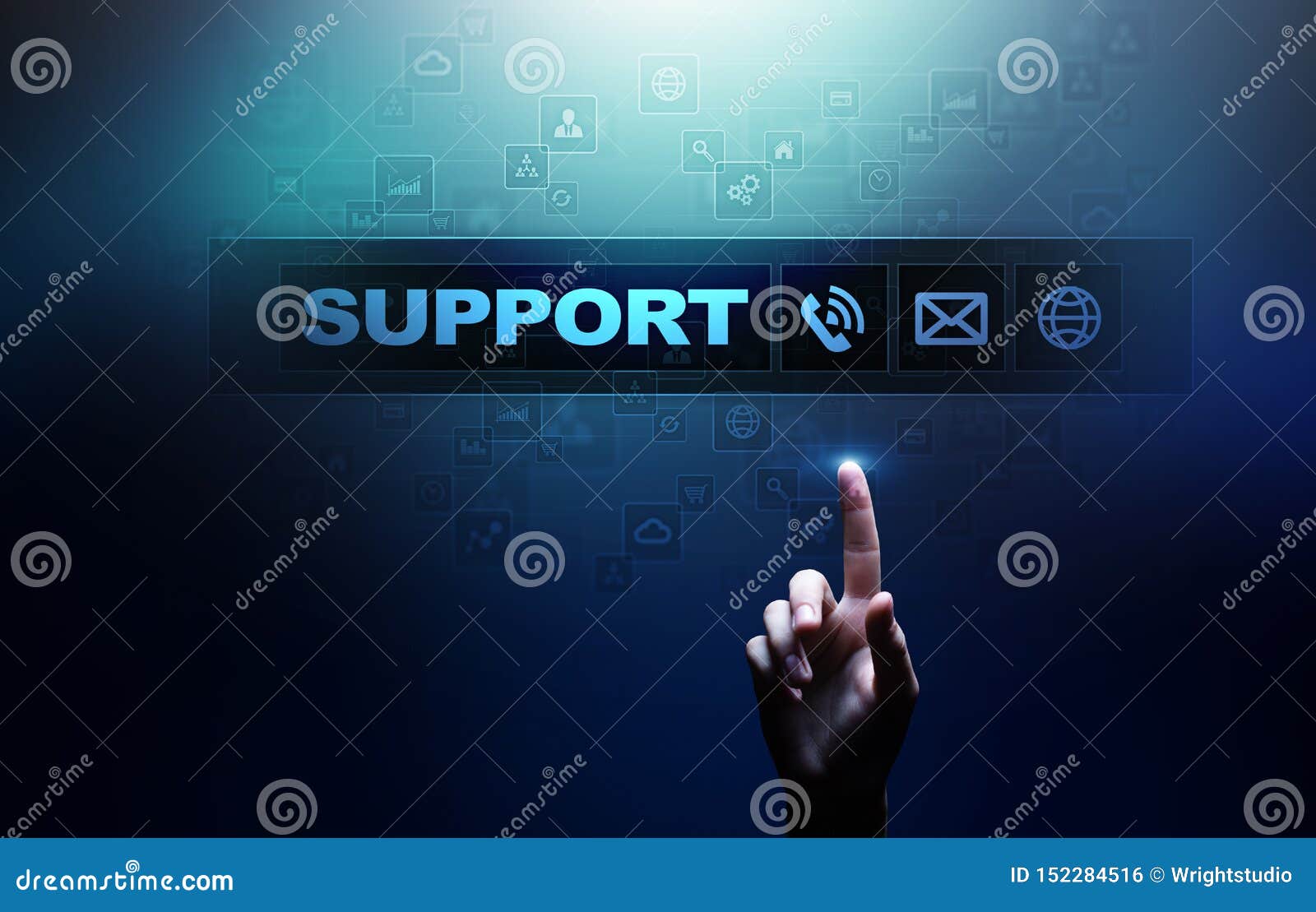 Support Button on Virtual Screen. Customer Service and Communication ...