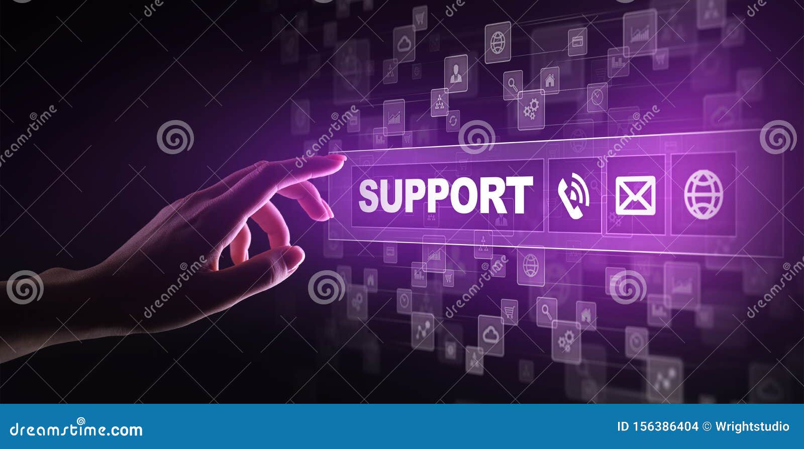 Support Button on Virtual Screen. Customer Service and Communication ...