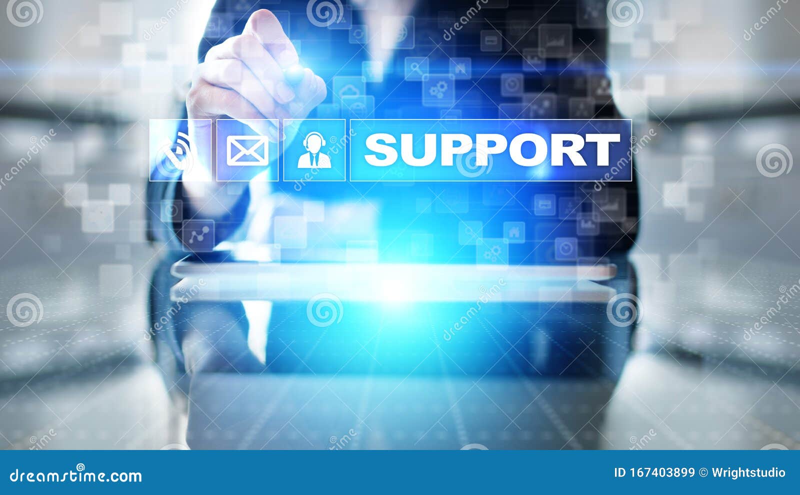 Support Button on Virtual Screen. Customer Service and Communication ...