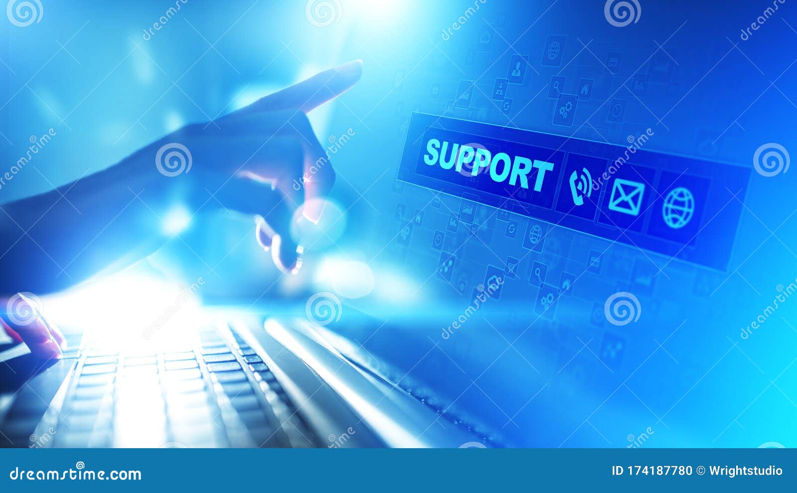 Support Button on Virtual Screen. Customer Service and Communication ...