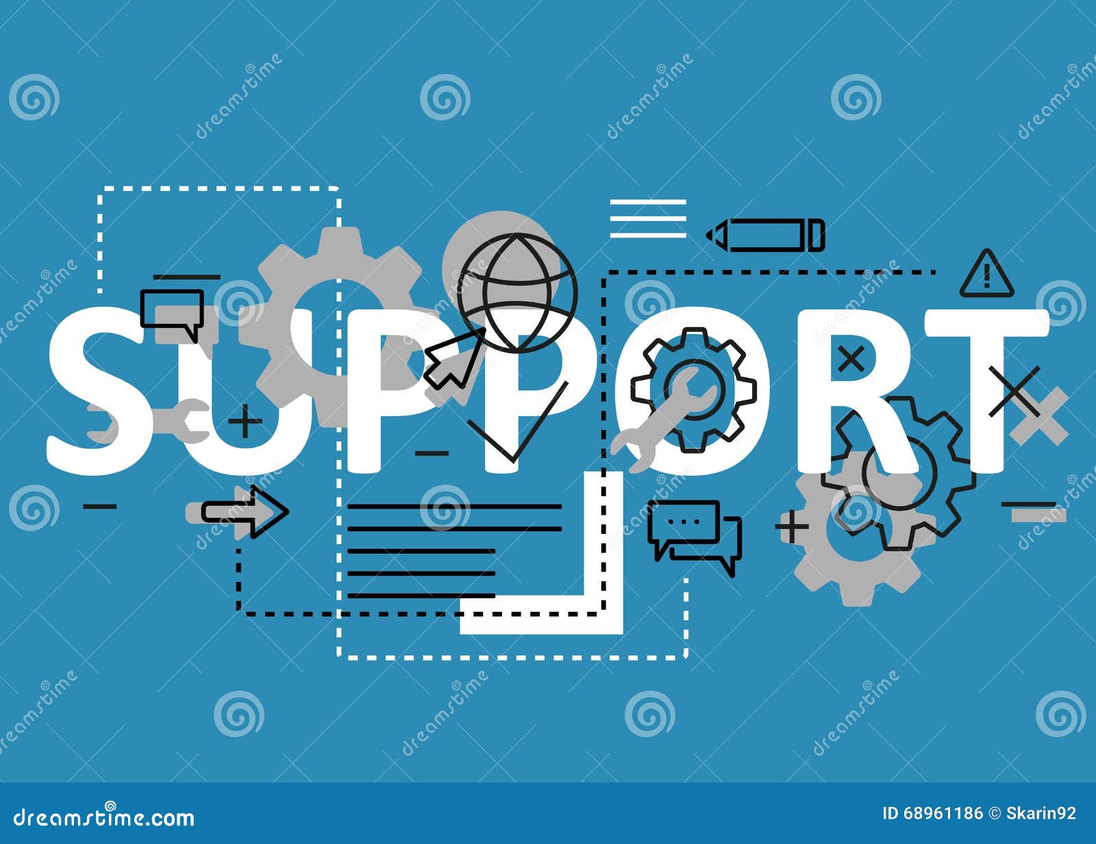 Support Concept Flat Line Design with Icons and Elements. Modern ...