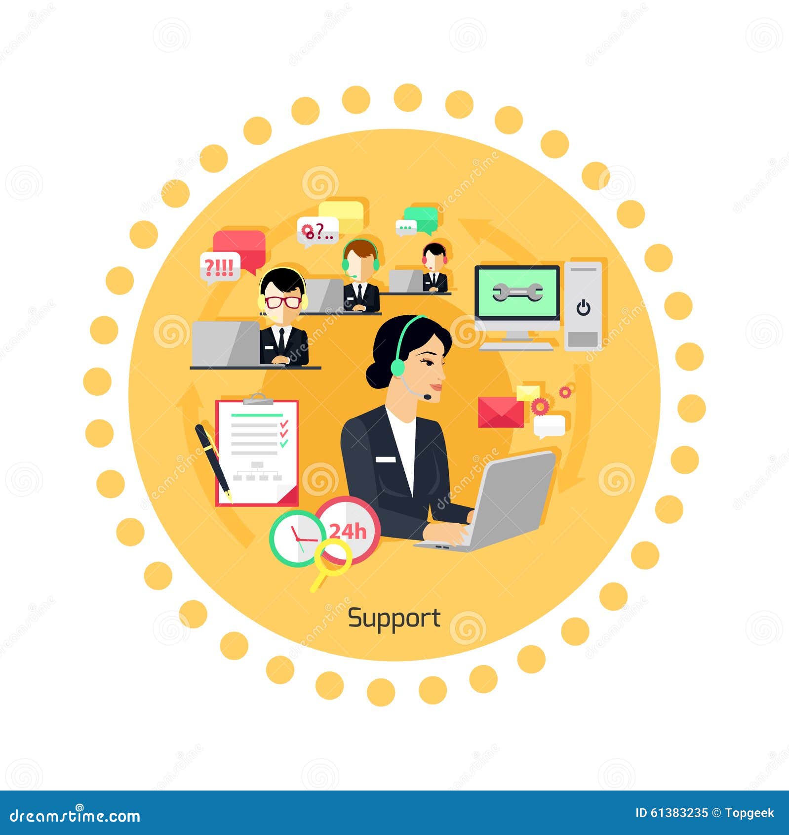 Support Concept Icon Flat Design Stock Vector - Illustration of chat ...