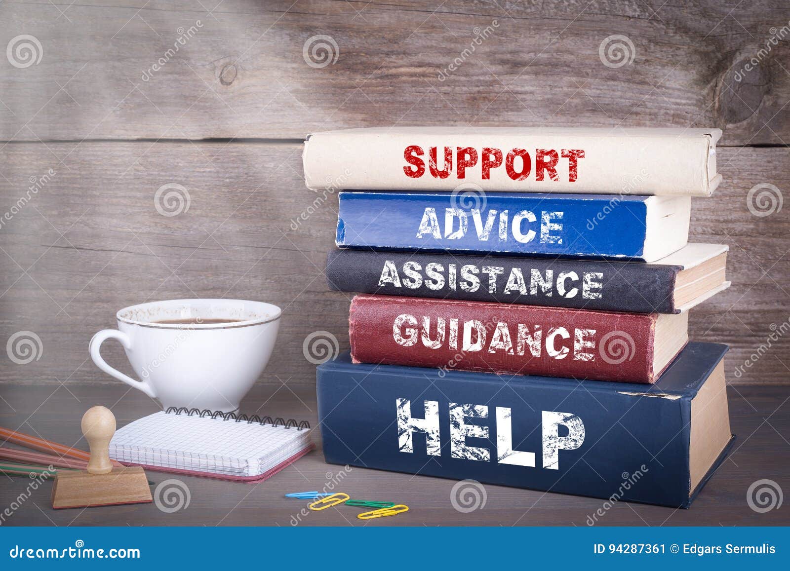 Support Concept. Stack of Books on Wooden Desk Stock Image - Image of ...