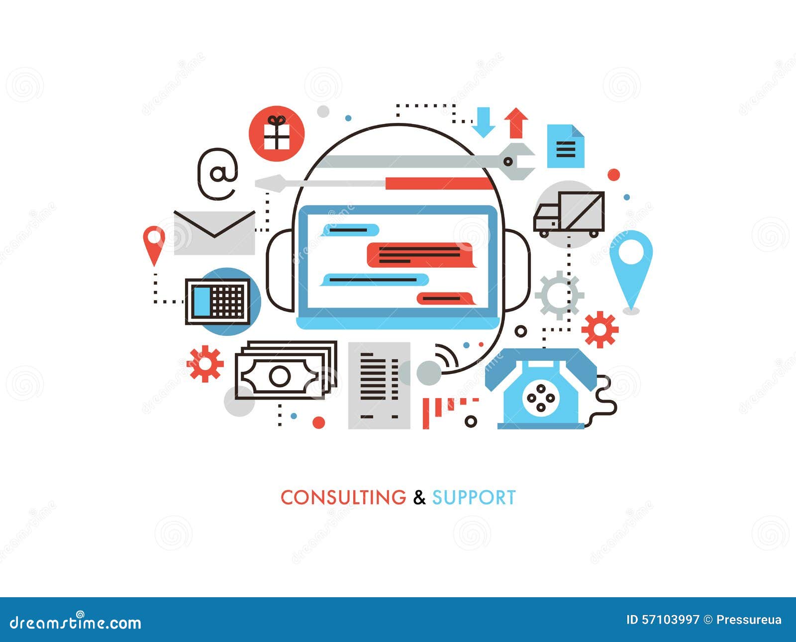Support and Consulting Flat Line Illustration Stock Vector ...