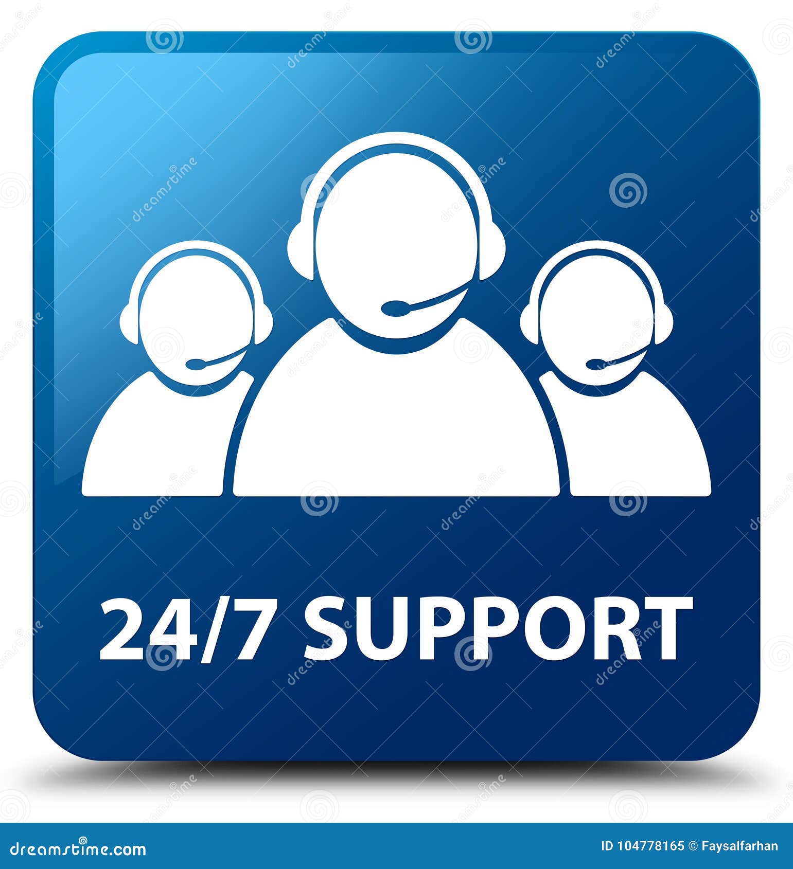 24/7 Support (customer Care Team Icon) Blue Square Button Stock ...