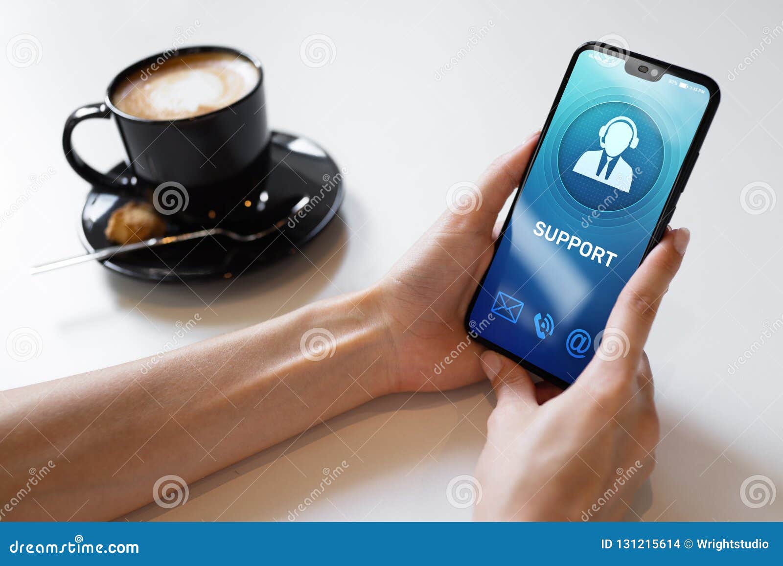 Support, Customer Service Icon on Mobile Phone Screen. Call Center ...