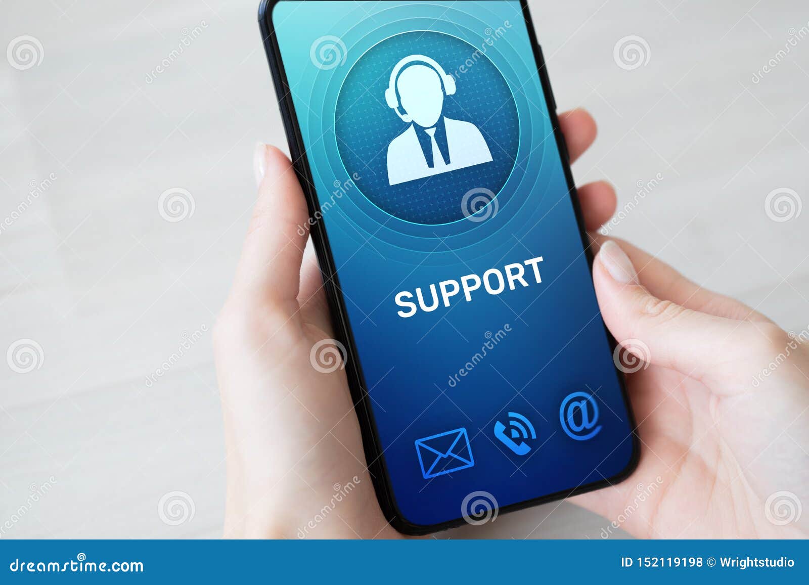 Support, Customer Service Icon on Mobile Phone Screen. Call Center ...