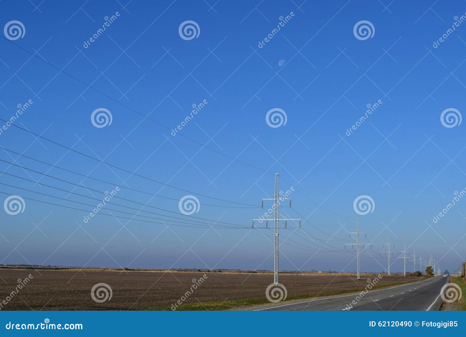 Support of Electricity Cables Along the Road Stock Photo - Image of ...