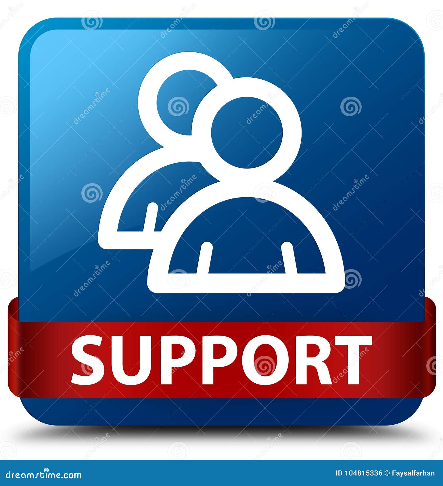 Support (group Icon) Blue Square Button Red Ribbon in Middle Stock ...