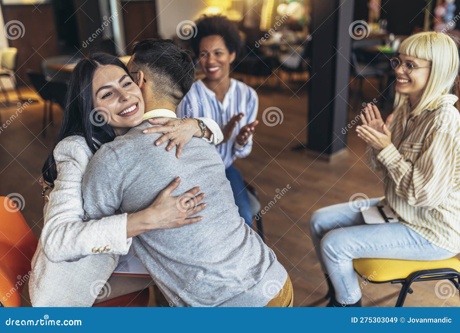 Support Group Patients Hug Each Other during the Therapy Session Stock ...