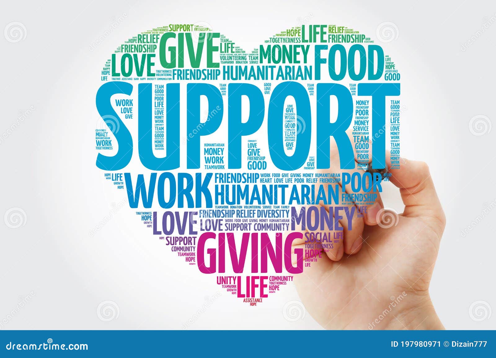 Support Heart Word Cloud with Marker, Social Concept Stock Image ...
