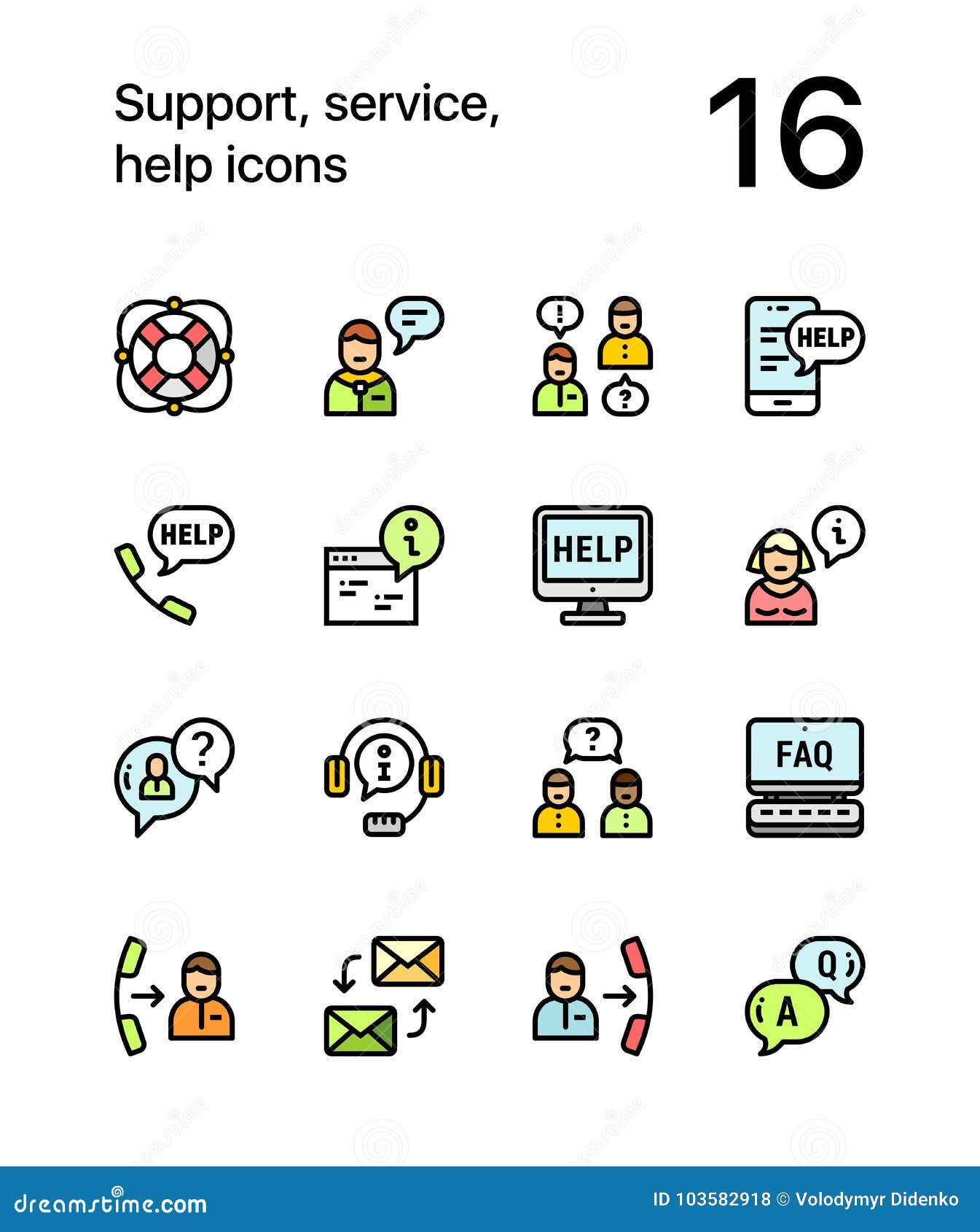 Colored Support, Service, Help Simple Line Icons for Web and Mobile ...