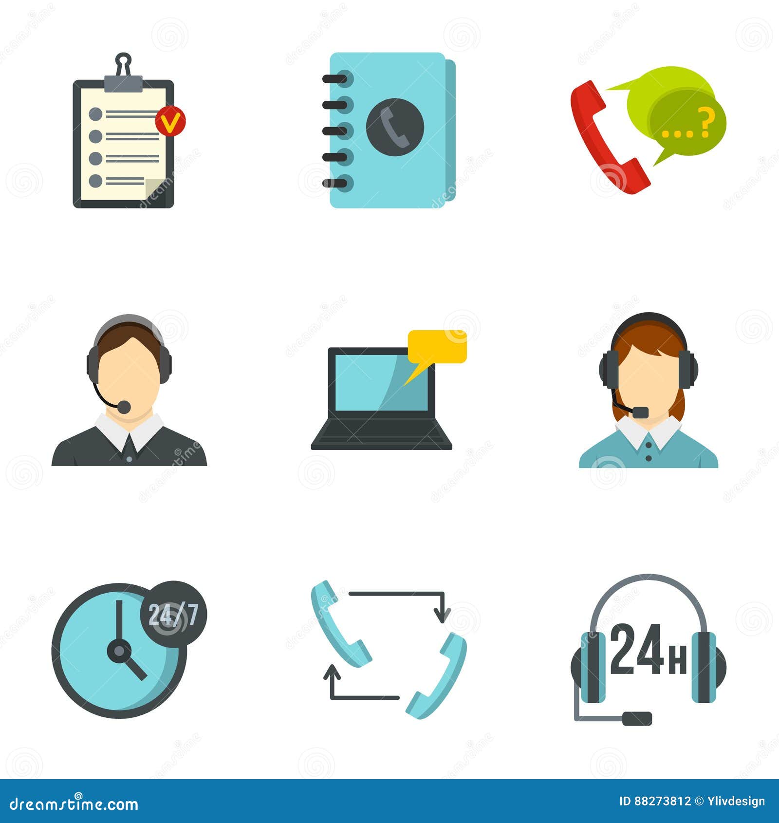 Support Help Desk Icons Set, Flat Style Stock Vector - Illustration of ...