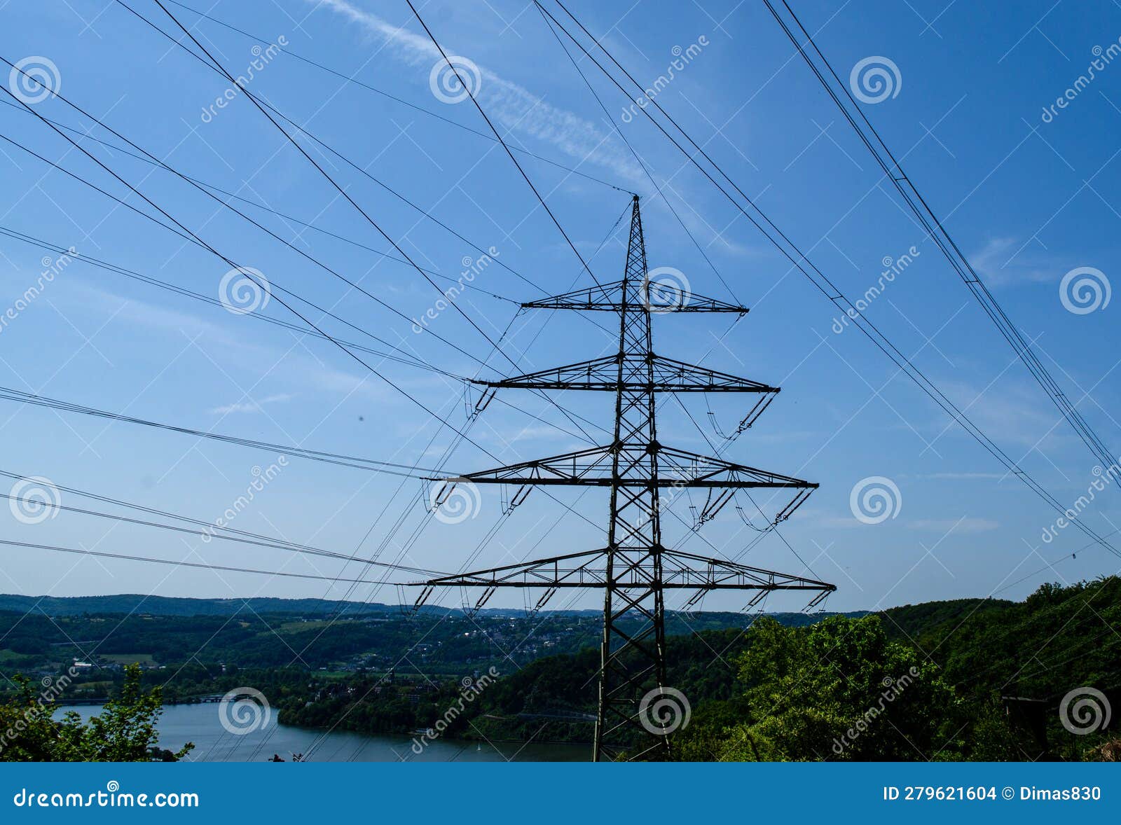 Support High-voltage Power Line in Germany on the Background of Nature ...