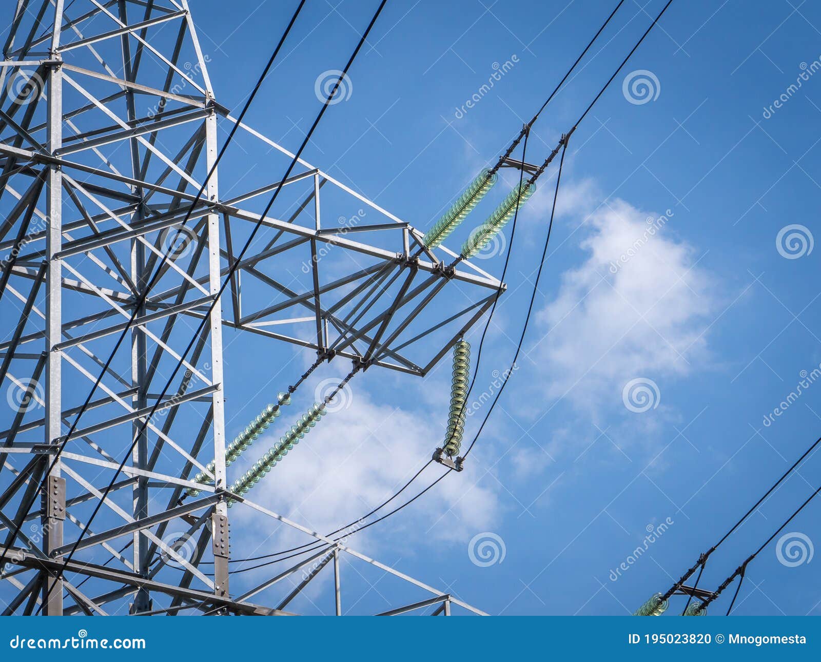 Support of High-voltage Power Line. Glass Electrical Insulators on Pole ...