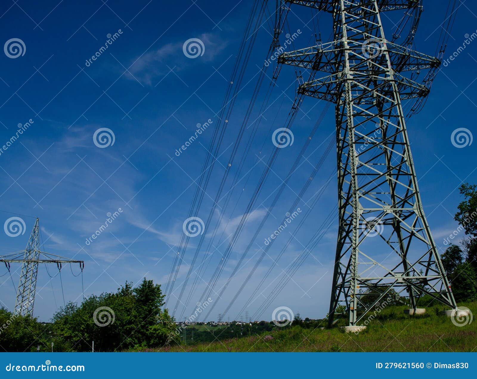 Support Highvoltage Power Line in Germany on the Background of Nature ...