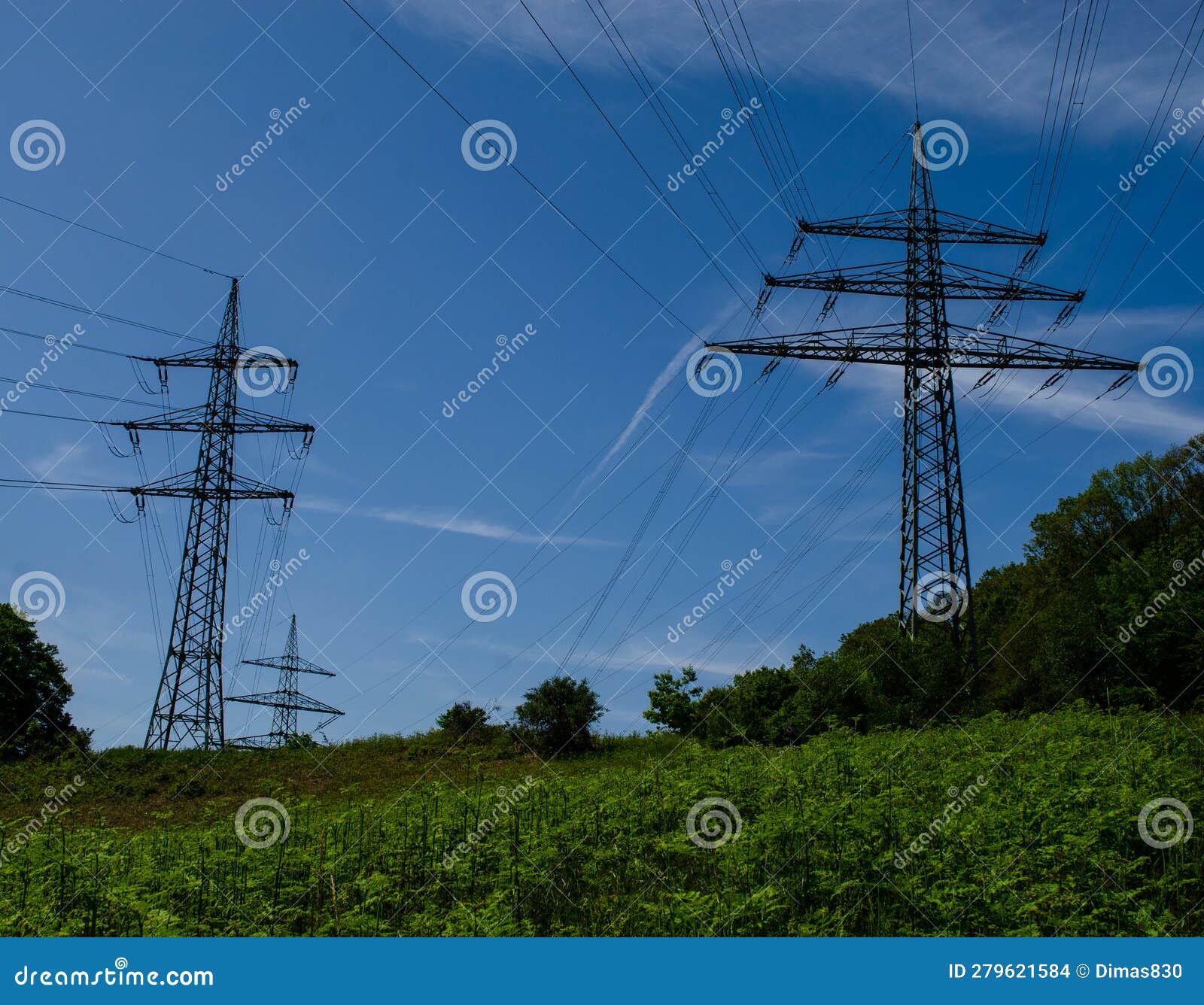 Support Highvoltage Power Line in Germany on the Background of Nature ...