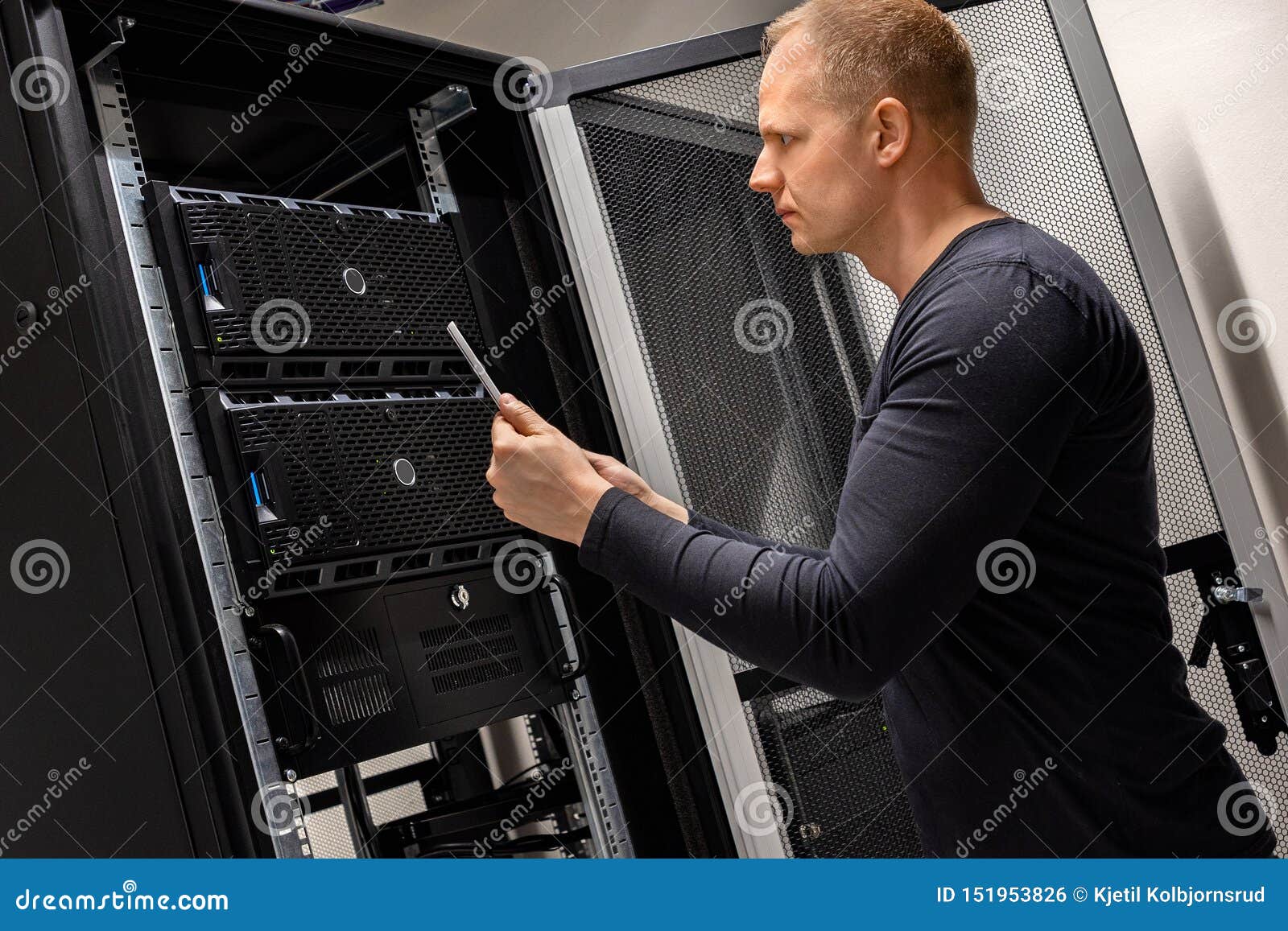It Support Holding Digital Tablet Analyzing Servers and Network in ...