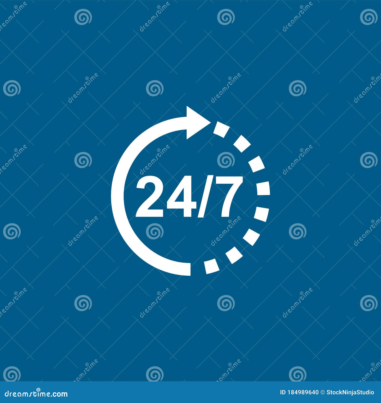 Support 24-7 Icon on Blue Background. Blue Flat Style Vector ...