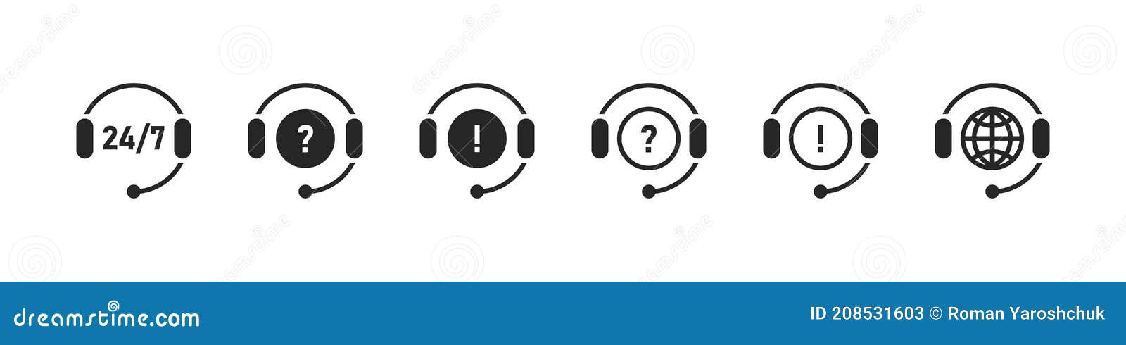 Support Icons. Online Support Icons Set. Service Open 24 H Hours a Day ...